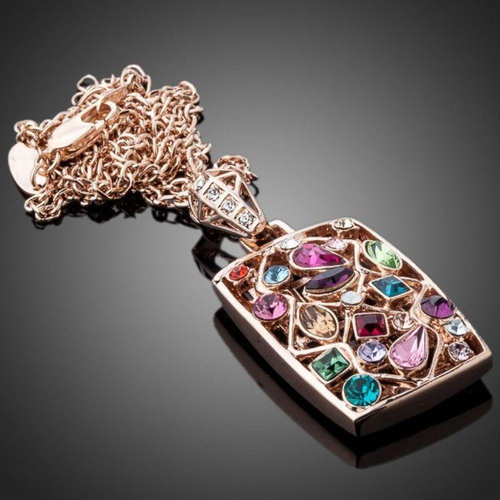 Rectangular Rainbow Crystals Necklace – KHAISTA